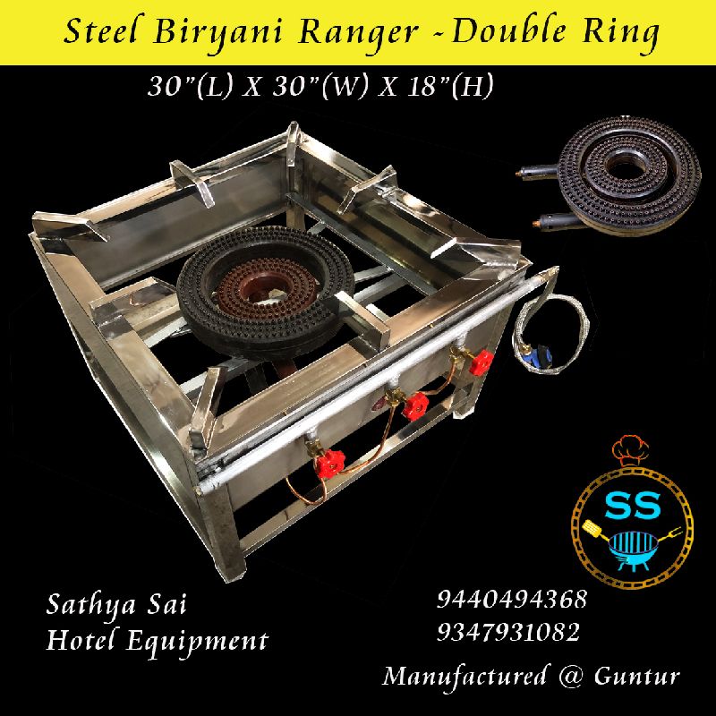 Square Stainless Steel Double Ring Range, for Kitchen, Size : 30x30x18 ...