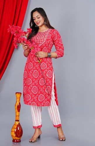 Regular Fit Stitched A-line Cotton Round Neck Ladies Suit, Pattern ...