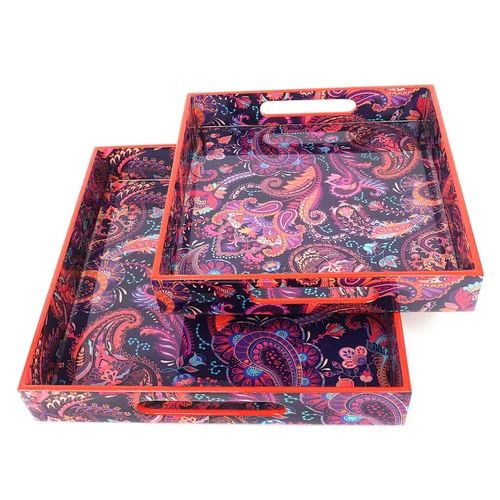 Multicolor Rectangular Wooden Designer Tray Set at Rs 499 / Set in ...