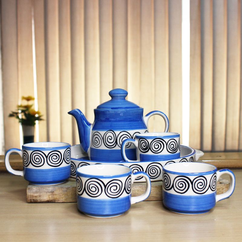 Blue Swirl Hand Painted Ceramic Tea Set at Best Price in Gautam Buddha ...