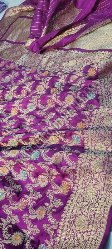 Printed Cotton Magenta Banarasi Khadi Saree, Technics : Machine Made at ...
