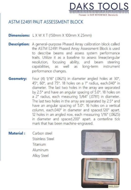 ASTM E2491 Paut Assessment Block at Rs 2000 in Chennai - ID: 7622597 | ALPHA SONIX NDT SOLUTIONS ...