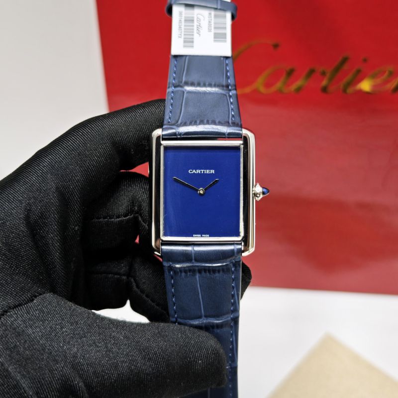 Cartier Tank Solo Steel Full Blue Dial Leather Strap Swiss Watch at Rs ...