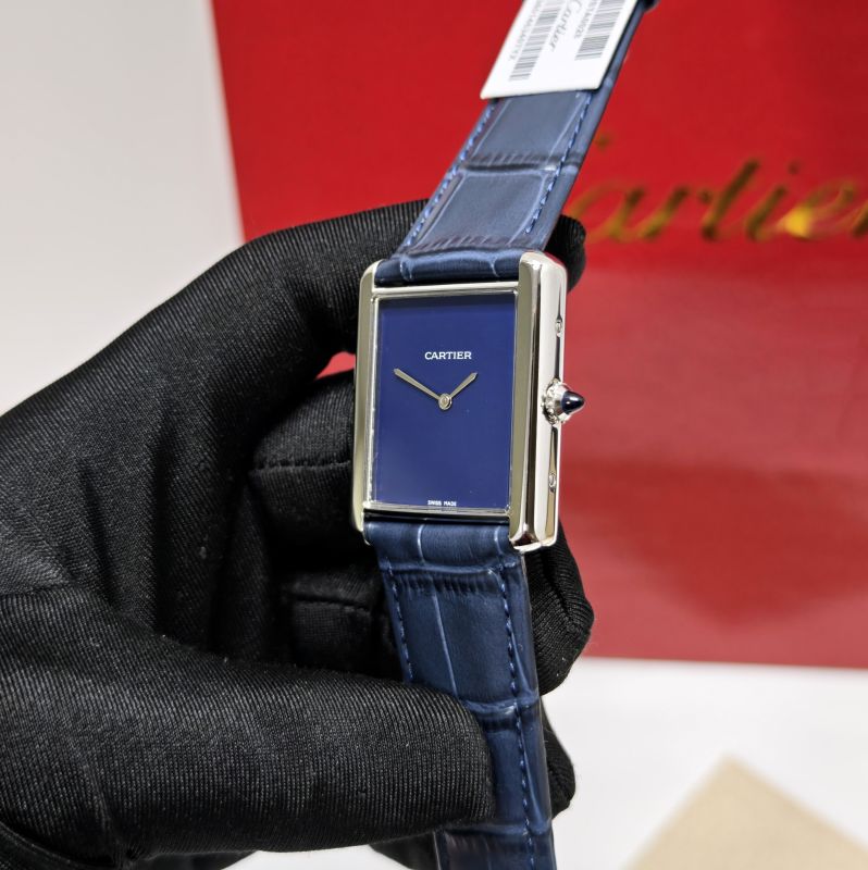 Cartier Tank Solo Steel Full Blue Dial Leather Strap Swiss Watch at Rs ...
