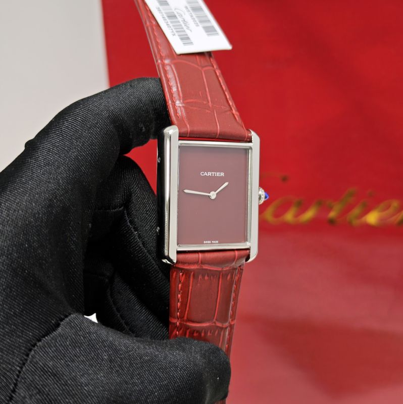 Cartier Tank Solo Steel Red Dial Leather Strap Swiss Watch at Rs 7999 ...