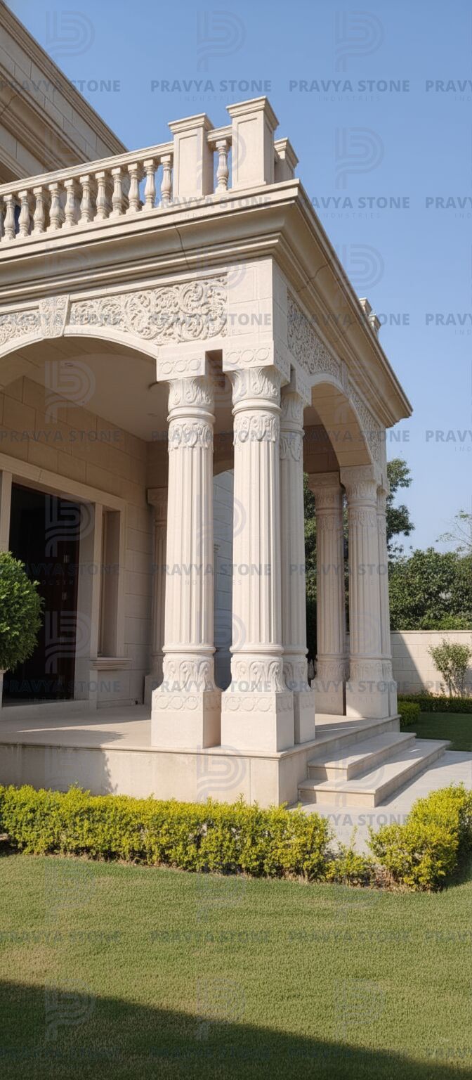 Sandstone Round Stone Pillar, Color : Creamy, White for Residential at ...